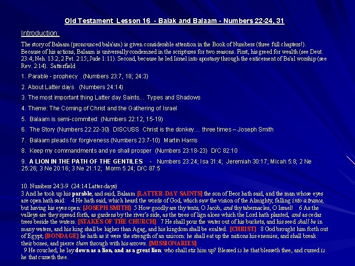 Old Testament Lesson 16 Balak and Balaam Numbers