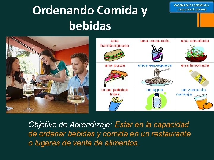 Ordenando Comida y bebidas Vocabulario Espaol A 1