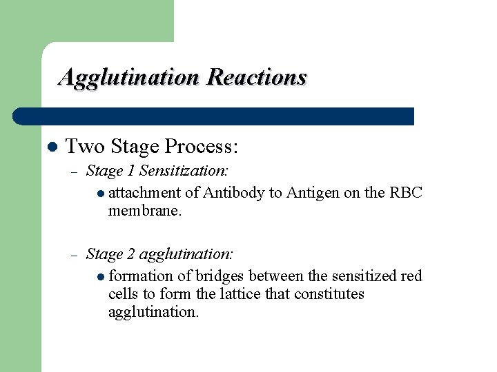 Sensitization and Agglutination AntigenAntibody reaction l l Red