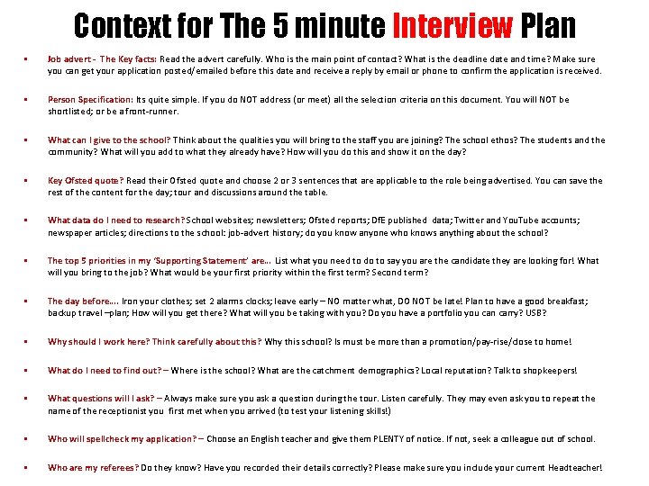 Job advert The key facts The 5 minute