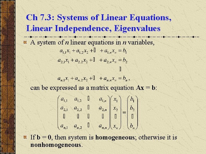 Ch 7 3 Systems of Linear Equations Linear