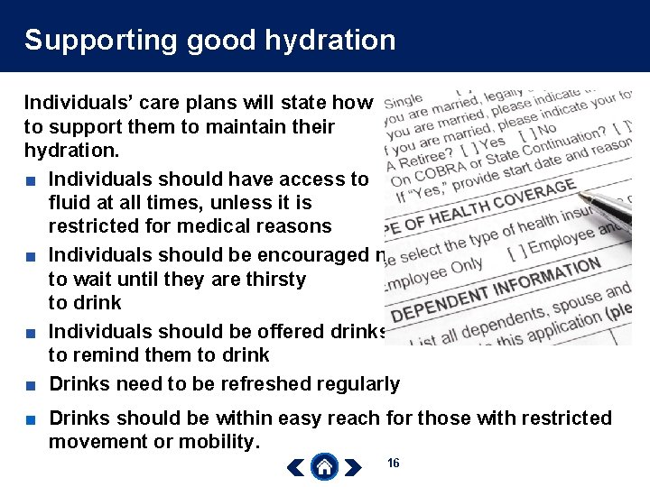 The CARE CERTIFICATE Fluids and Nutrition Standard 1
