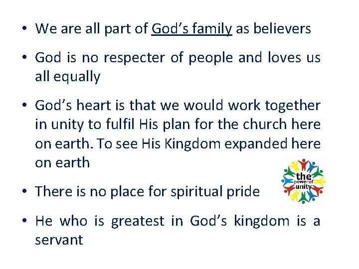 UNITY The key to seeing Gods blessing and