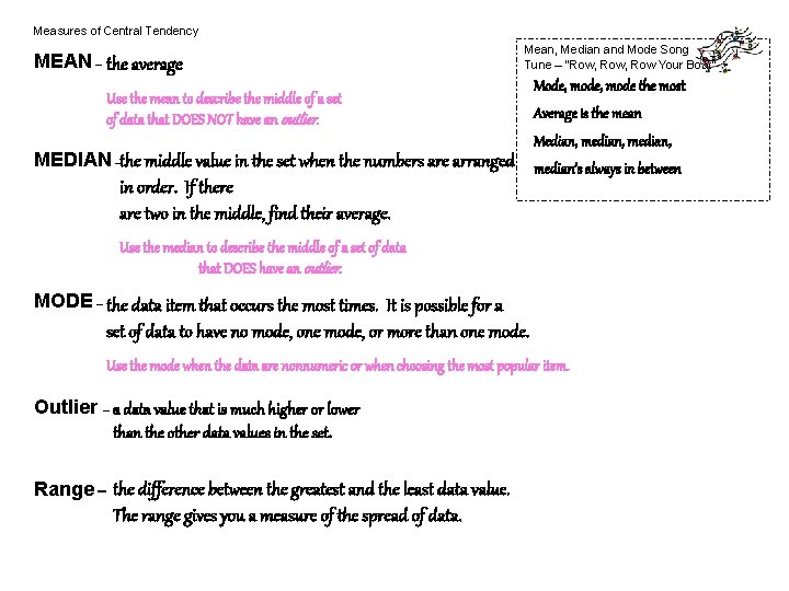 Measures of Central Tendency MEAN the average Mean