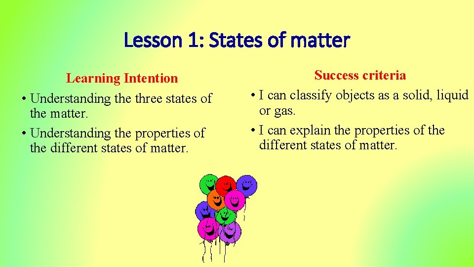 Lesson 1 States of matter Learning Intention Understanding