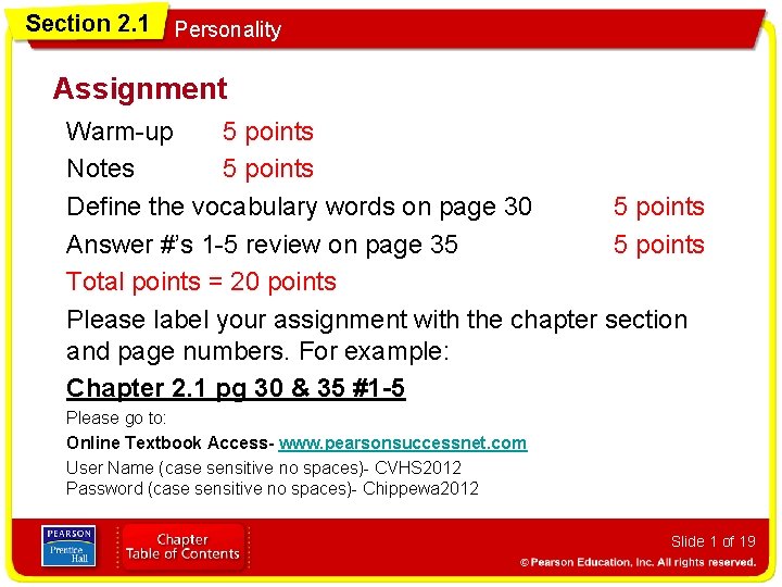 Section 2 1 Personality Assignment Warmup 5 points