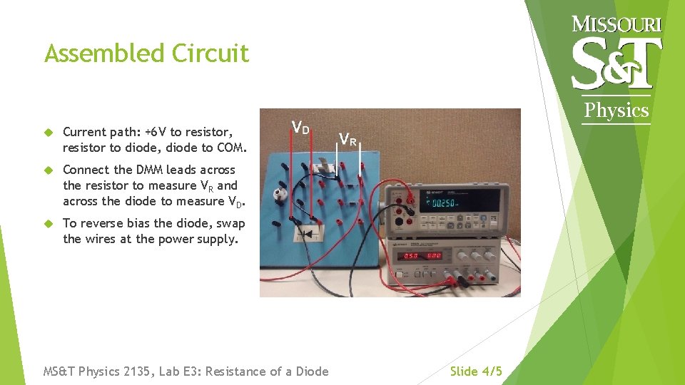 Physics Resistance of a Diode MST Physics 2135