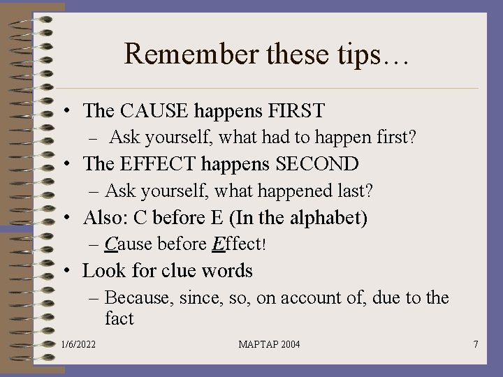 Cause and Effect MAPTAP 2004 Teachers Page Content