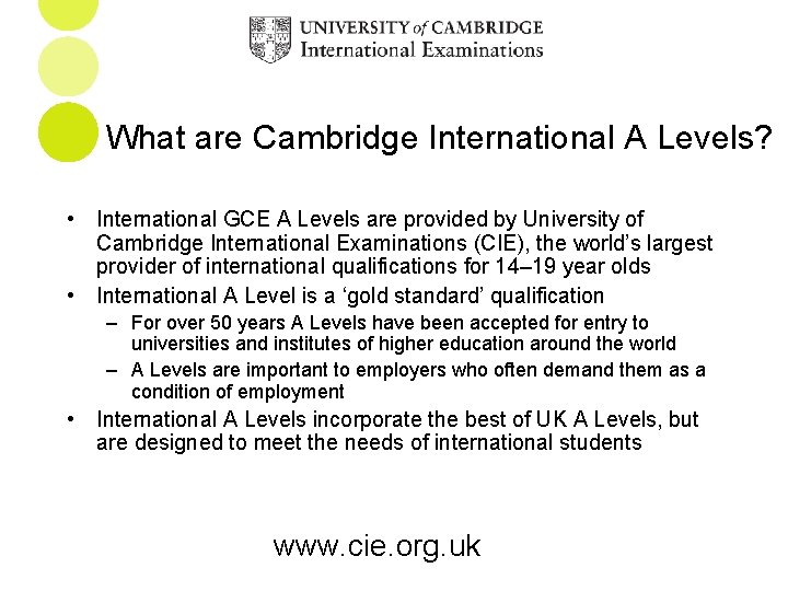 Cambridge International A and AS Levels www cie