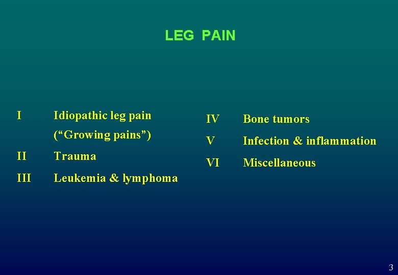 I LEG PAIN II LIMP LEG PAIN Possible