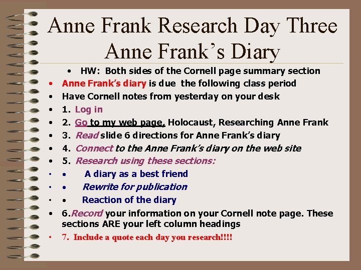 Cornell Notes Directions When Researching Anne Frank Anne