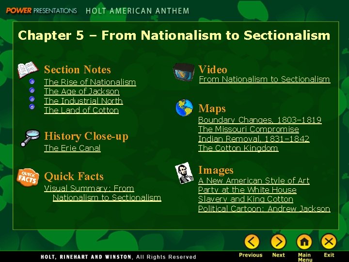 Chapter 5 From Nationalism to Sectionalism Section Notes