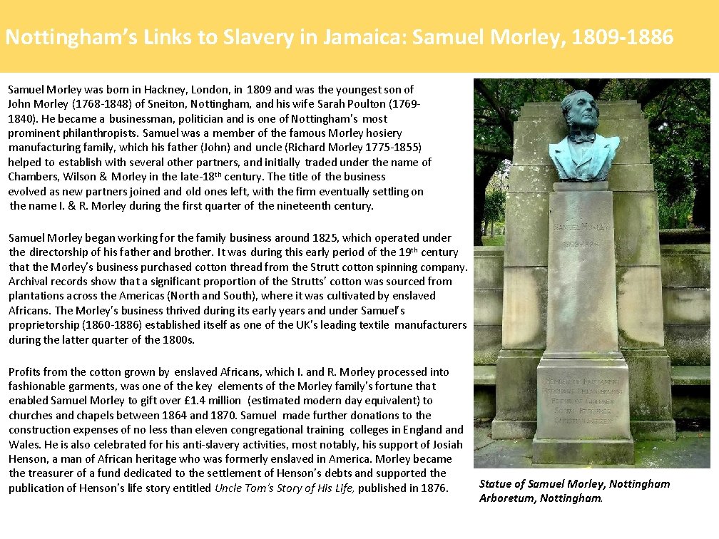 Nottinghams Links to Slavery in Jamaica Samuel Morley