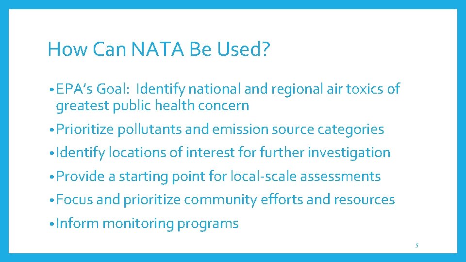 INTRODUCTION TO EPAS NATIONALSCALE AIR TOXICS ASSESSMENT NATA