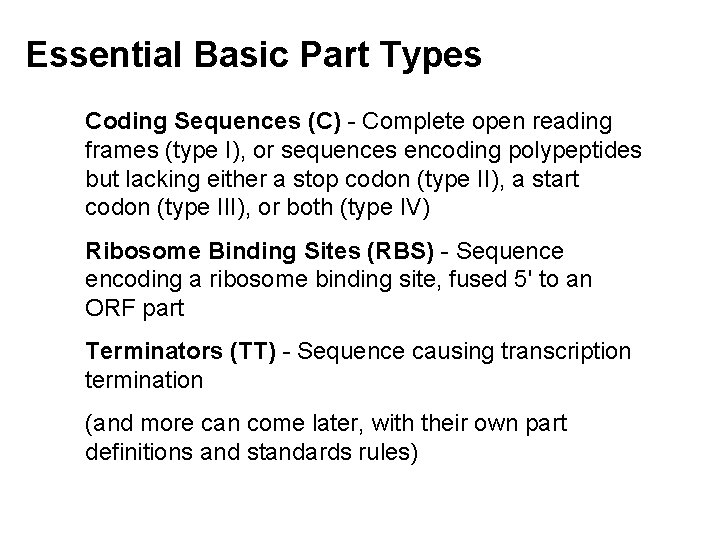 Essential Basic Part Types Coding Sequences C Complete