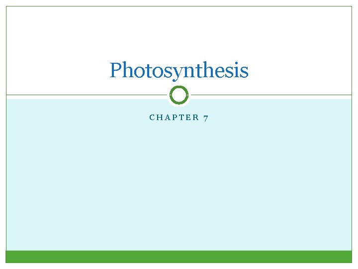Photosynthesis CHAPTER 7 Photosynthetic Organisms All life on