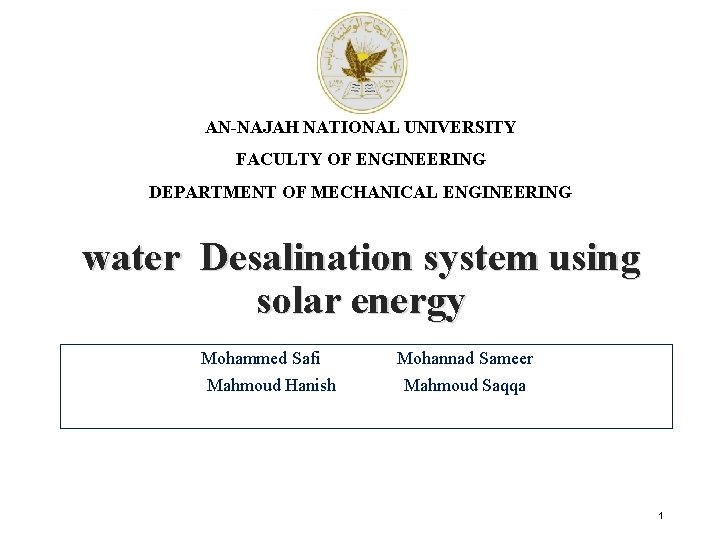 ANNAJAH NATIONAL UNIVERSITY FACULTY OF ENGINEERING DEPARTMENT OF