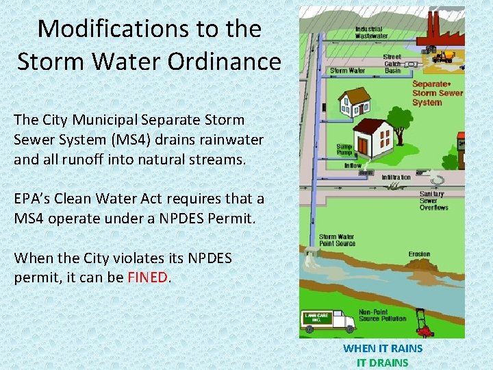 Modifications to the Storm Water Ordinance The City