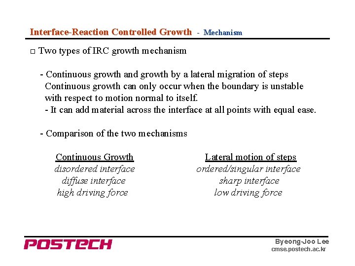 Phase Transformations Growth Kinetics ByeongJoo Lee POSTECH MSE