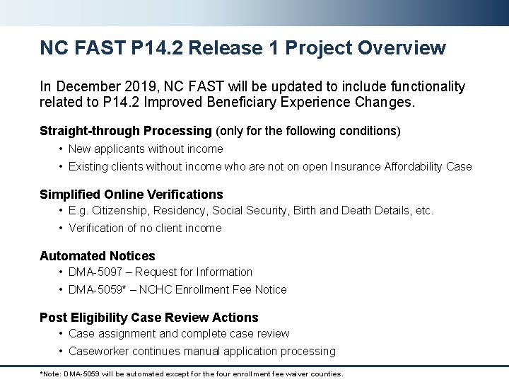 Office of NC FAST Project Updates 100 County
