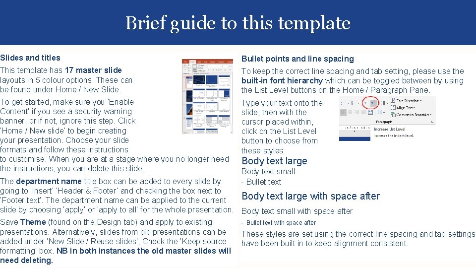 Brief guide to this template Slides and titles