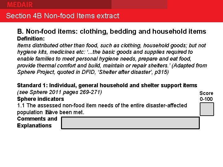 Shelter and Settlement Nonfood Item Critical Infrastructure Programmes