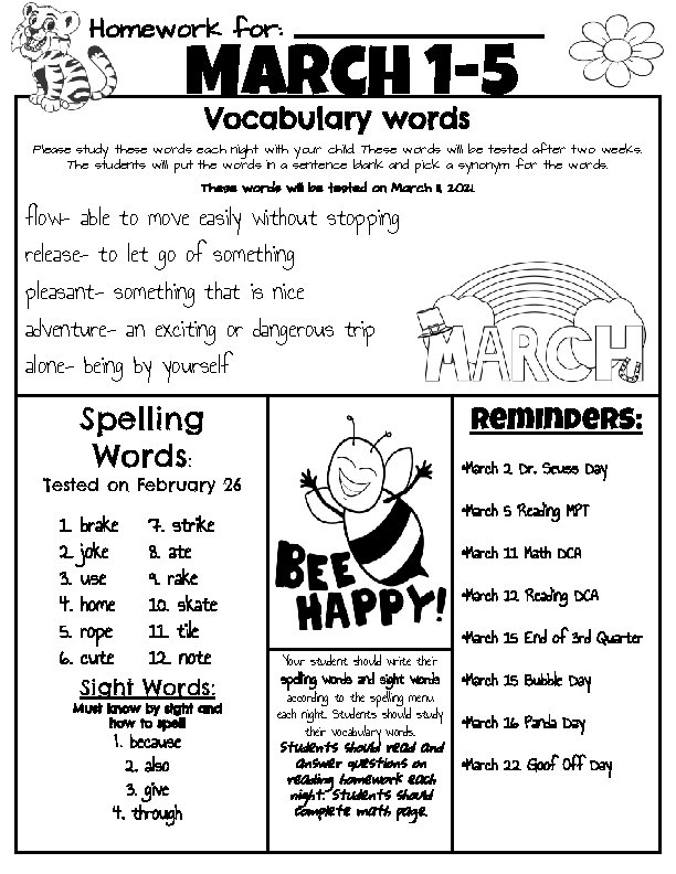 Homework for March 1 5 Vocabulary words Please