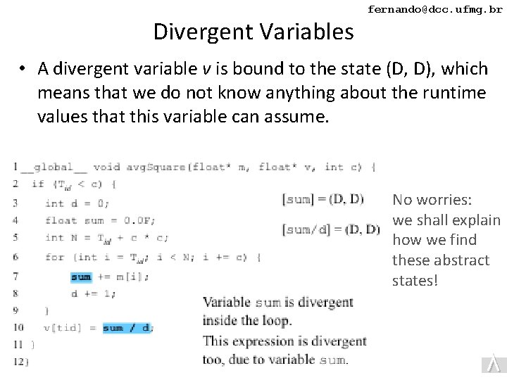 fernandodcc ufmg br Programming Languages Laboratory Divergence Analysis