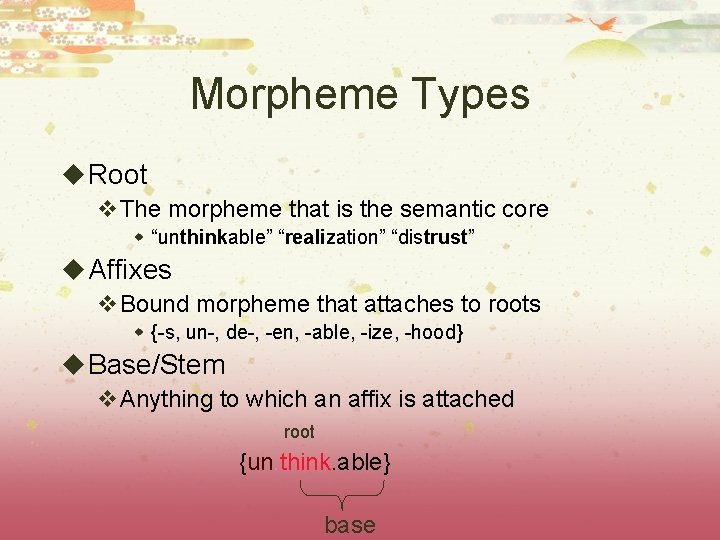 Morphology The Study of the Internal Structure of