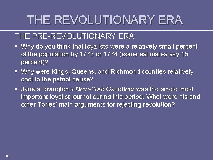 HIST 3480 The History of NYC THE REVOLUTIONARY