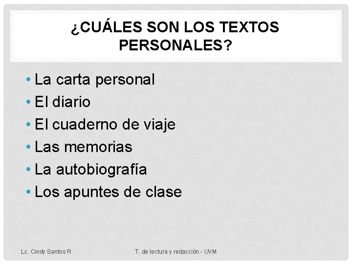 TEXTOS PERSONALES TALLER DE LECTURA Y REDACCIN Lc