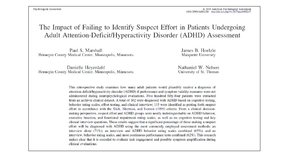 IMPROVING ADULT ADHD ASSESMENT 2017 ACHA Conference Austin