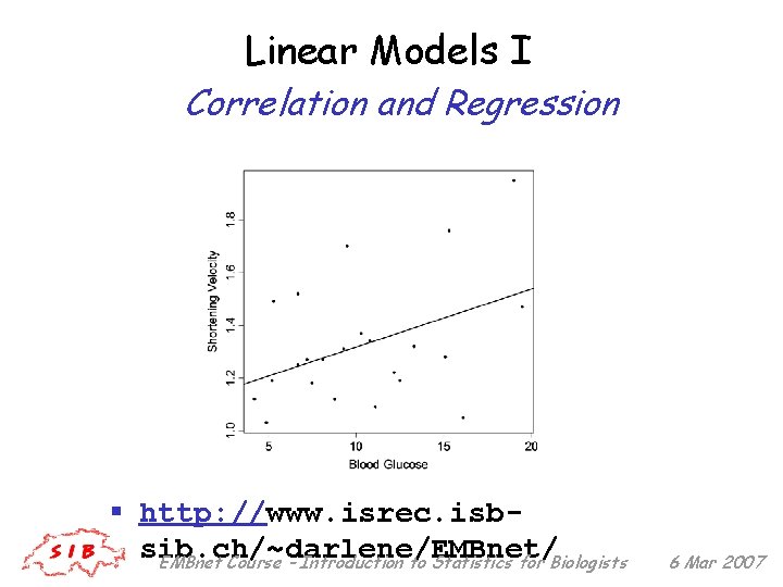 Linear Models I Correlation and Regression http www