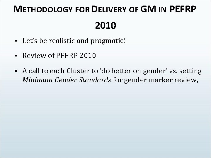 IASC GENDER MARKER PAKISTAN PFERP 2010 GENDER MARKERS