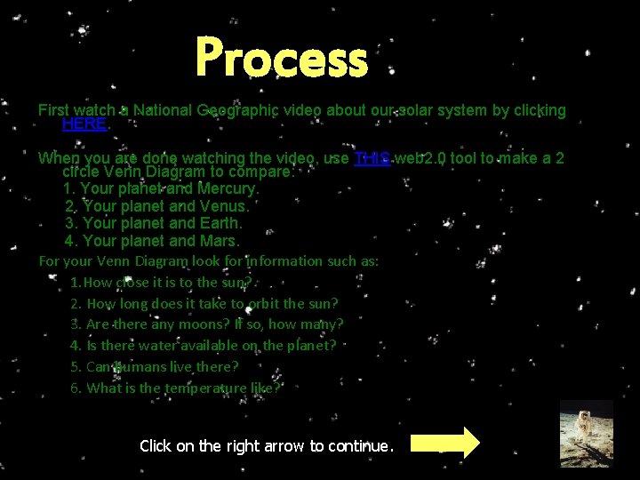 Welcome Back Astronaut Click Here to Begin Table