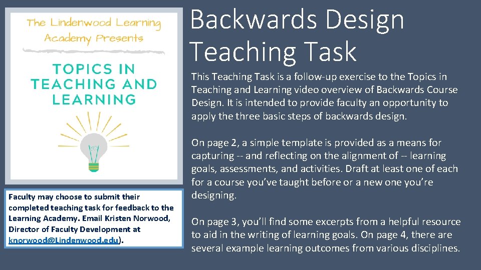 Backwards Design Teaching Task This Teaching Task is