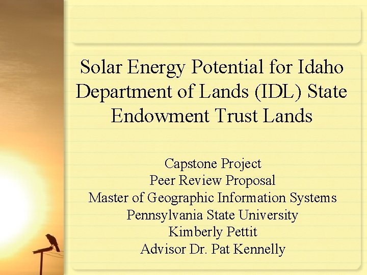 Solar Energy Potential for Idaho Department of Lands