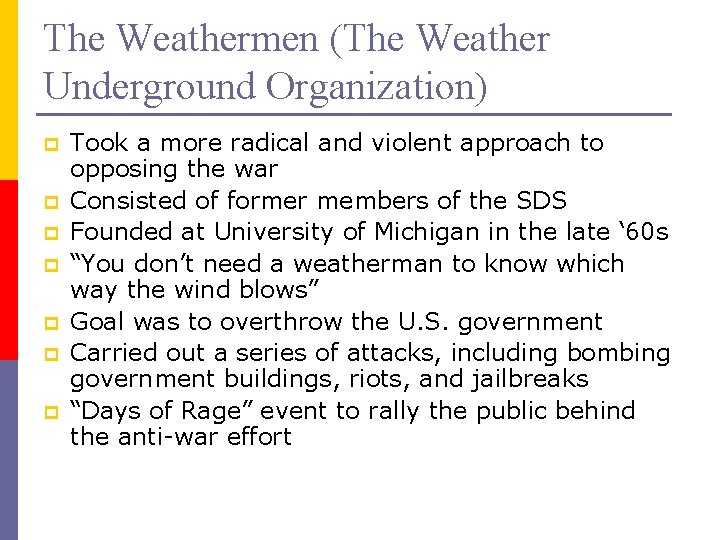 The New Left An antiwar movement Why did