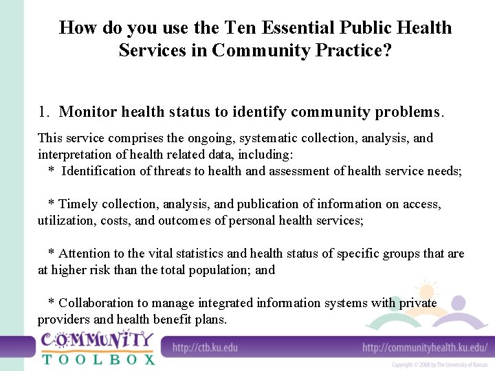 Ten Essential Public Health Services What is public