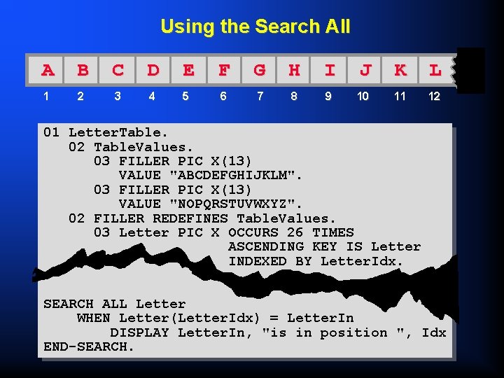 Searching Tables Creating Prefilled Tables A B C