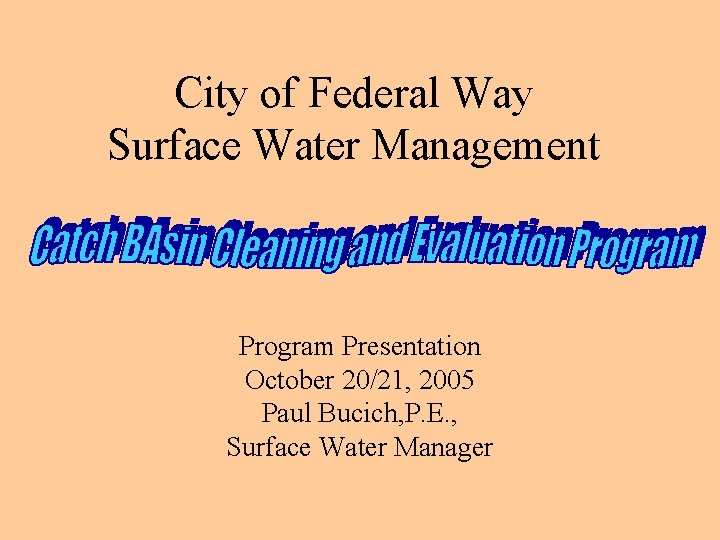 City of Federal Way Surface Water Management Program