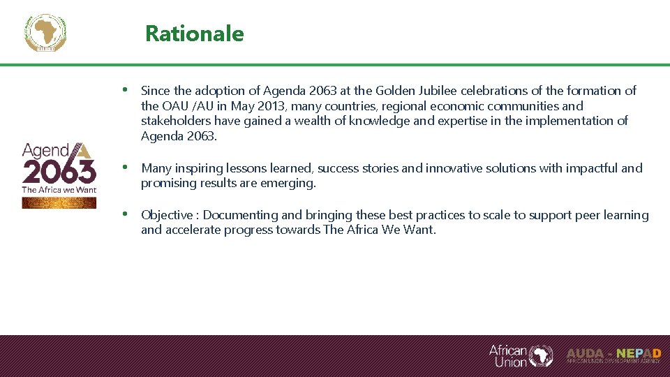 DOCUMENTING AGENDA 2063 COUNTRY BEST PRACTICES Presentation Outline