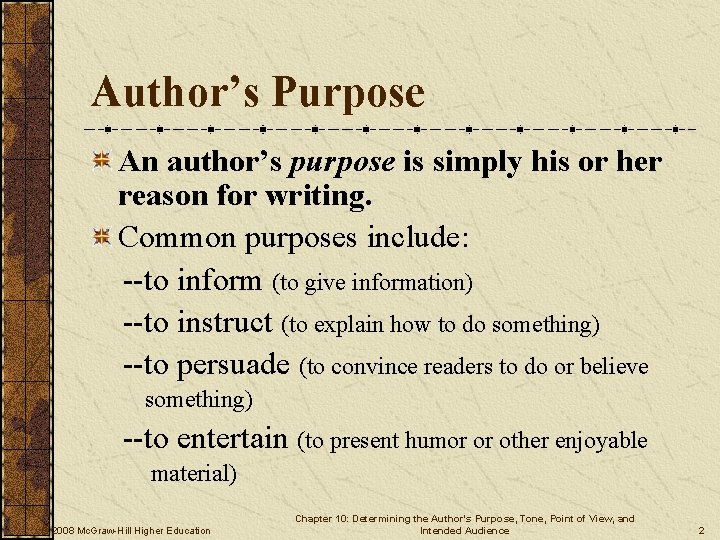 Determining the Authors Purpose Tone Point of View