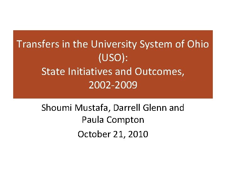 Transfers in the University System of Ohio USO