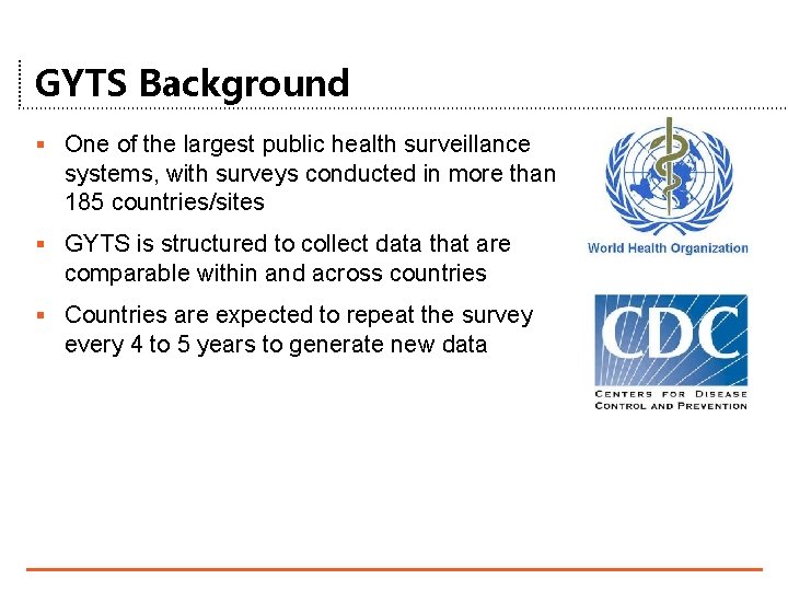 Global Youth Tobacco Survey GYTS Overview Overview GYTS