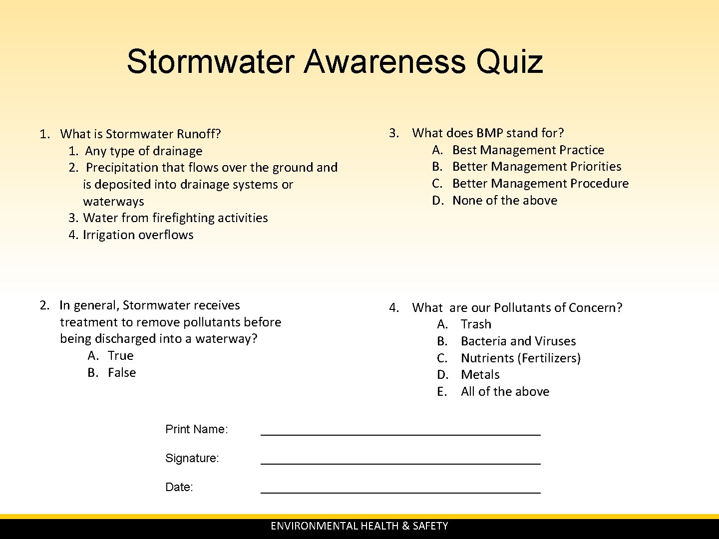 ENVIRONMENTAL HEALTH SAFETY STORMWATER General Awareness Training ...