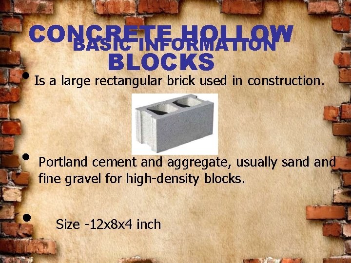 HOLLOW BRICKS CONCRETE HOLLOW BASIC INFORMATION BLOCKS Is