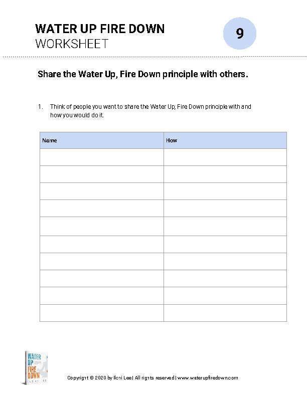 WATER UP FIRE DOWN WORKSHEET This worksheet is