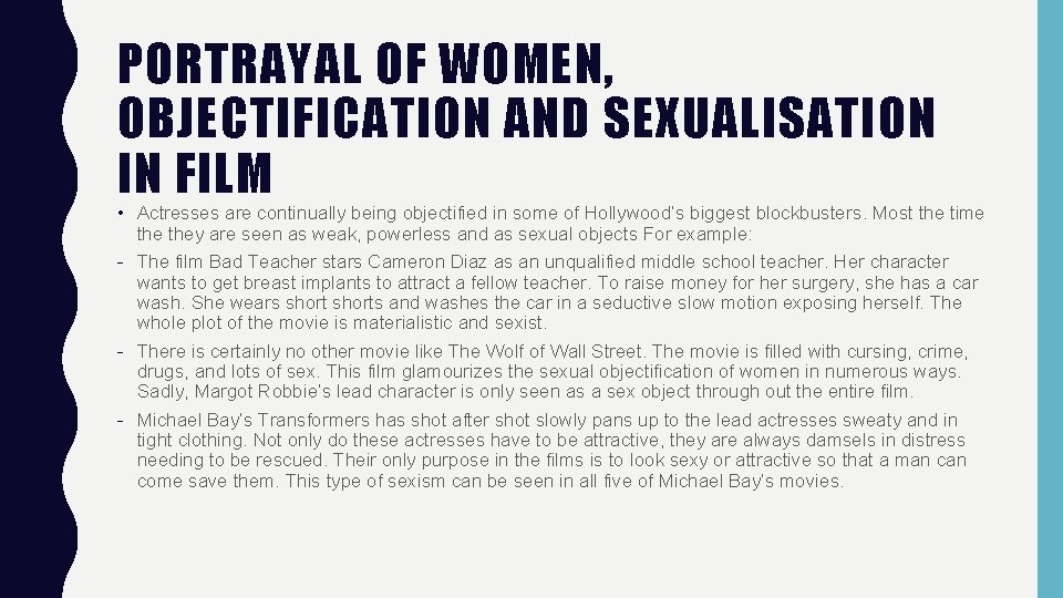 THE REPRESENTATION OF FEMALE CHARACTERS IN FILM BY