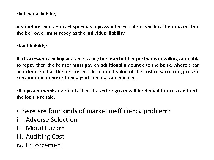 The economics of lending with joint liability theory